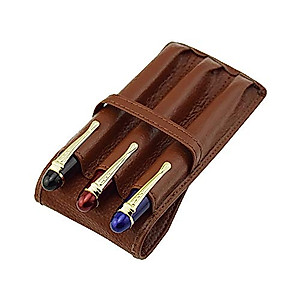 Coffee Leather Fountain Pen Case Pouch 3 Separate Slot Pen Organizer Carrying Holder