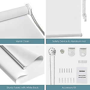 ChrisDowa 100% Blackout Roller Shade, Window Blind with Thermal Insulated, UV Protection Fabric. Total Blackout Roller Blind for Office and Home. Easy to Install. White,20" W x 72" H