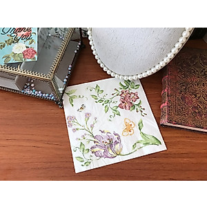 WallyE Decoupage Napkins, Flower and Butterfly Luncheon Napkins for Bridal Shower Tea Party or Wedding,20 Pack
