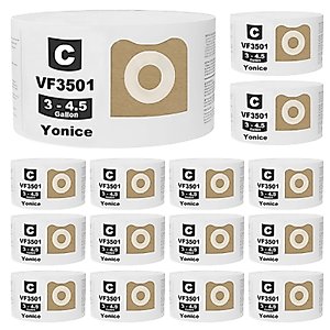 Yonice 15 Pack VF3501 Dust Bags Size C Compatible for Ridgid & Workshop 3-4.5 Gallon Vacuums, Disposable Dust Collection Filter Bags Replace Part# 23738 VF3501 WS32045F
