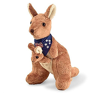 BOHS Plush Kangaroo with Australia Scarf and Removable Joey - Cuddly Soft Stuffed Mom and Baby Animals Toy- 11 Inches