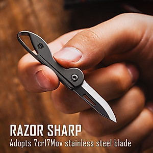 KeyUnity KK05 Mini Titanium Pocket Knife for Everyday Carry- Razor Sharp Folding Blade, Lightweight EDC Tool for Camping, Hiking and Outdoor