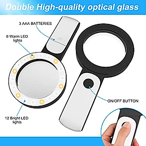 Magnifying Glass with 18LED Lights, 30X Handheld Large Illuminated Magnifier, Reading Magnifying Glass with for Seniors Read, Coins, Stamps, Map, Inspection, Macular Degeneration (Black