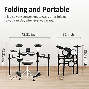 AODSK Electric Drum Set with Quiet Mesh Pads,Electronic Drum for Beginner,USB MIDI,Throne,Headphones,Sticks, Included 15 Kits and 195 Sounds,AED-403