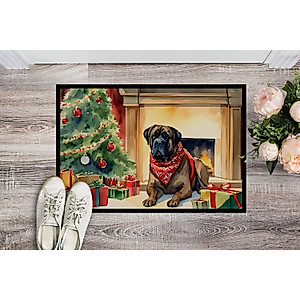 Caroline's Treasures DAC2625JMAT Bullmastiff Cozy Christmas Doormat Front Door Mat Indoor Outdoor Rugs for Entryway, Non Slip Washable Low Pile, 24H X 36W