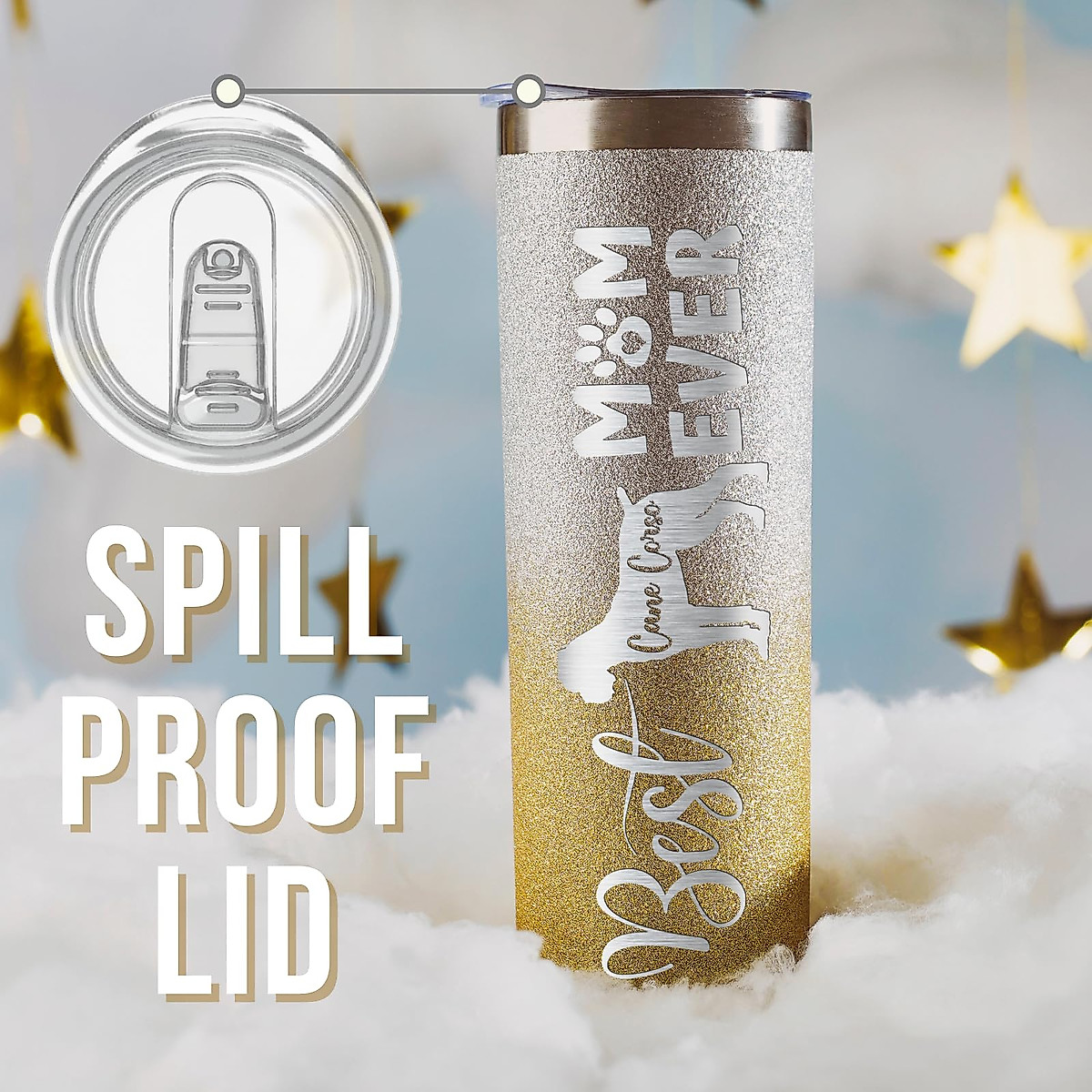 Onebttl Dog Mom Gifts, Dog Lover Gifts for Women, Best Dog Mom Ever, 20 oz Glitter Silver-Gold Insulated Tumbler - Cane Corso Mom