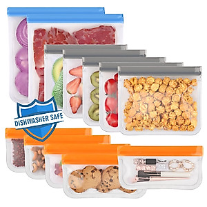 Dishwasher Safe Reusable Bags, 12 Pack Reusable Bags Silicone(5 Sandwich Bags,5 Snack Bags,2 Gallon Bags), BPA Free Reusable Freezer Bags for Meat, Fruit, Snack, Home Organization