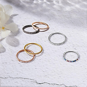 REDNITY 18G Hinged Nose Ring Hoop Surgical Steel, 18 Gauge Septum Clicker Cartilage Earrings with Clear CZ, Silver, 7mm