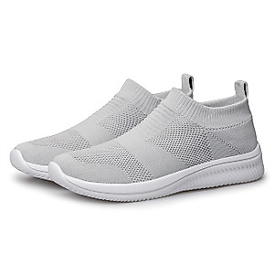 vibdiv Slip on Sock Sneakers Shoes for Wome Walking Shoes Comfortable for Jogging Work Gary 5 Light Gray White