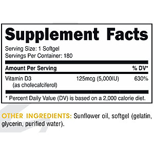 Bucked Up Vitamin D3 5,000 IU, Essentials (180 Servings, 180 Softgels)