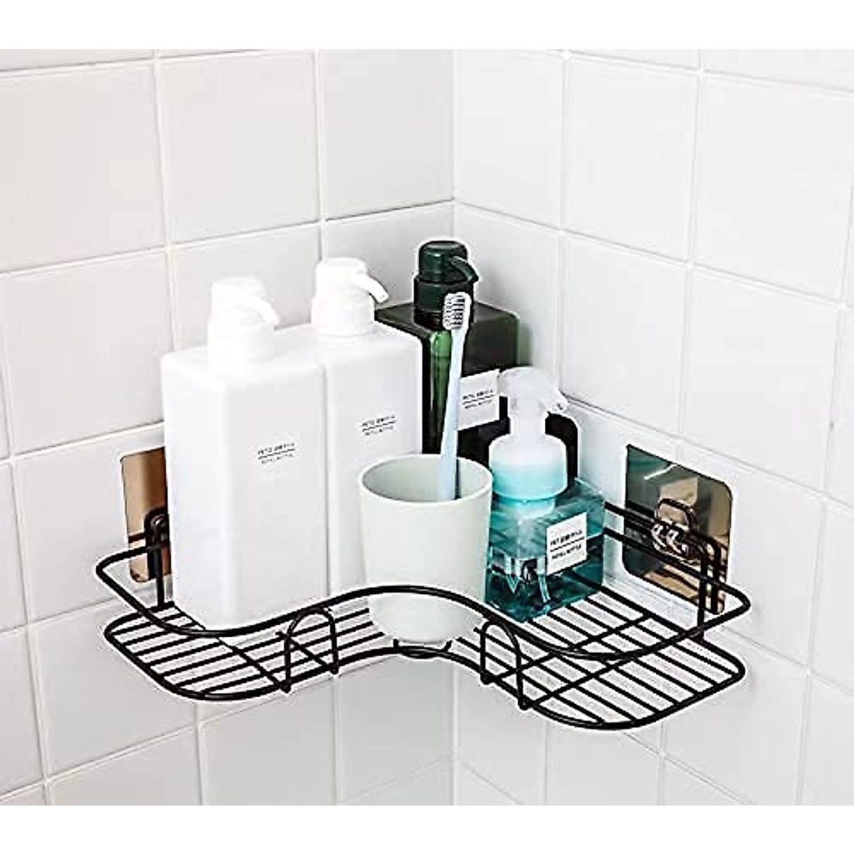 NC Corner Shower Caddy Shelf,Bathroom Organizer,Wall Mounted Bathroom Shelf with Adhesive,Storage Organizer for Toilet, Dorm and Kitchen Black