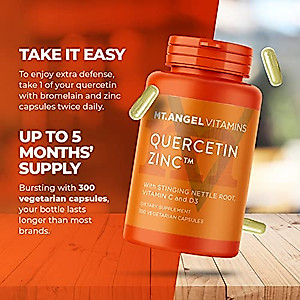 Mt. Angel Vitamins - Zinc Quercetin with Bromelain Supplement – Immune Support & Respiratory Health - Quercetin 500mg Capsules | Zinc 50mg | Vitamin C Capsules | Immune Booster for Adults - 300ct.