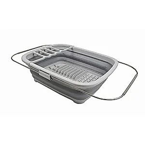 SAMMART 8L (2.11Gallons) Expandable Collapsible Dish Drainer - Foldable Drying Rack - Portable Dinnerware Organizer - Space Saving Kitchen Storage Tray (Grey, 1)