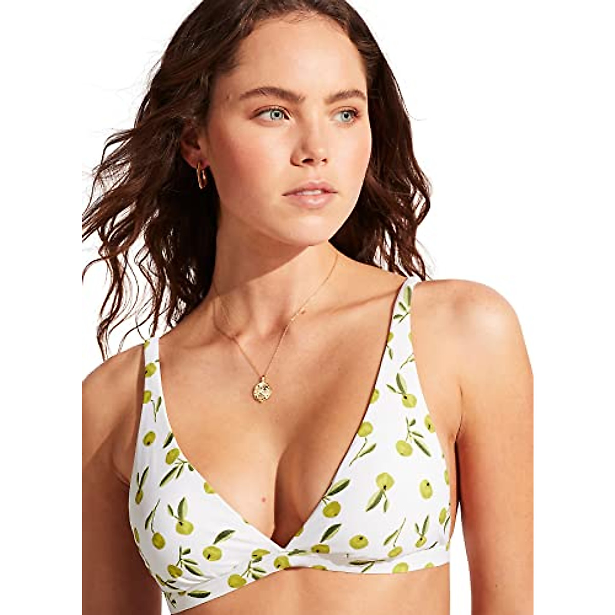 Seafolly Women's Standard Longline Triangle Bikini Top Swimsuit with Adjustable Straps, Summer Crush Soft Olive, 6
