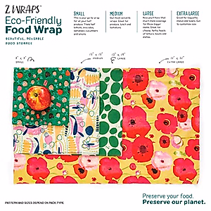 Z Wraps - Reusable Beeswax Food Wraps - Assorted 3-Pack (S, M, L) - Made in USA with 100-Precent Cotton, Organic Beeswax and Jojoba Oil - Bees Love These