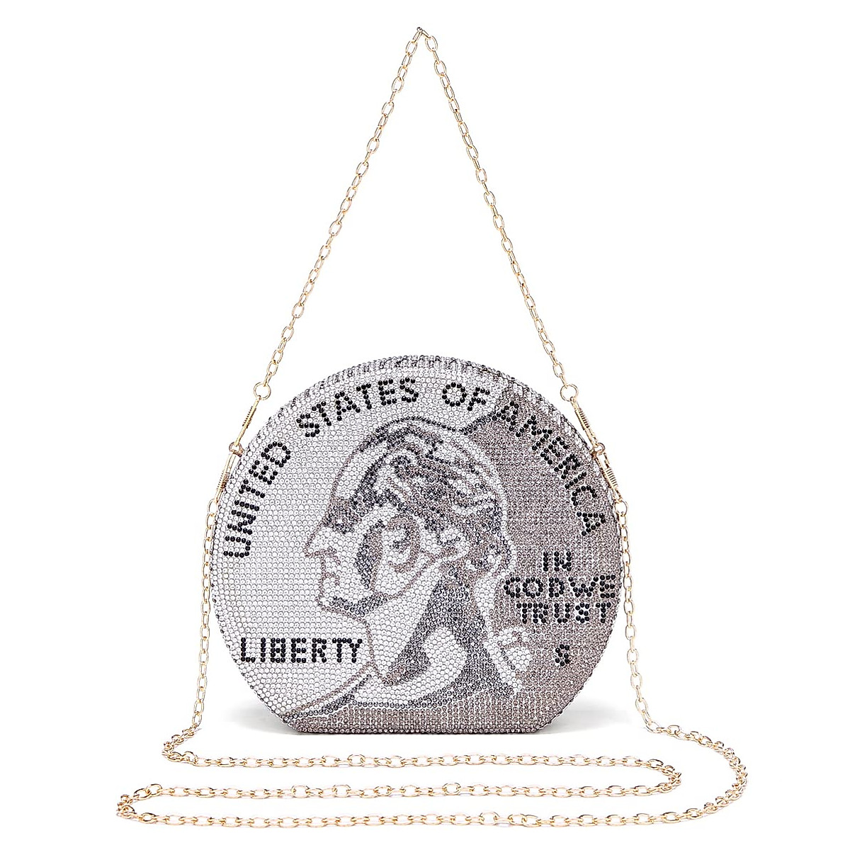 Covelin Women's Dollar Coin Handbag Rhinestone Purse Evening Clutch Bag Grey