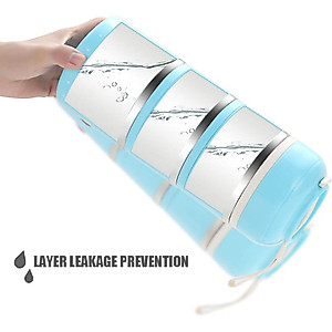TiLeMiun 3-Tier Thermal Lunch Box For Food, Portable Insulated Lunch Container, Stackable Bento Lunch Box For Aldults To Work, Leakproof Stainless Steel Food Container With Bag & Utensils (Blue 71oz)