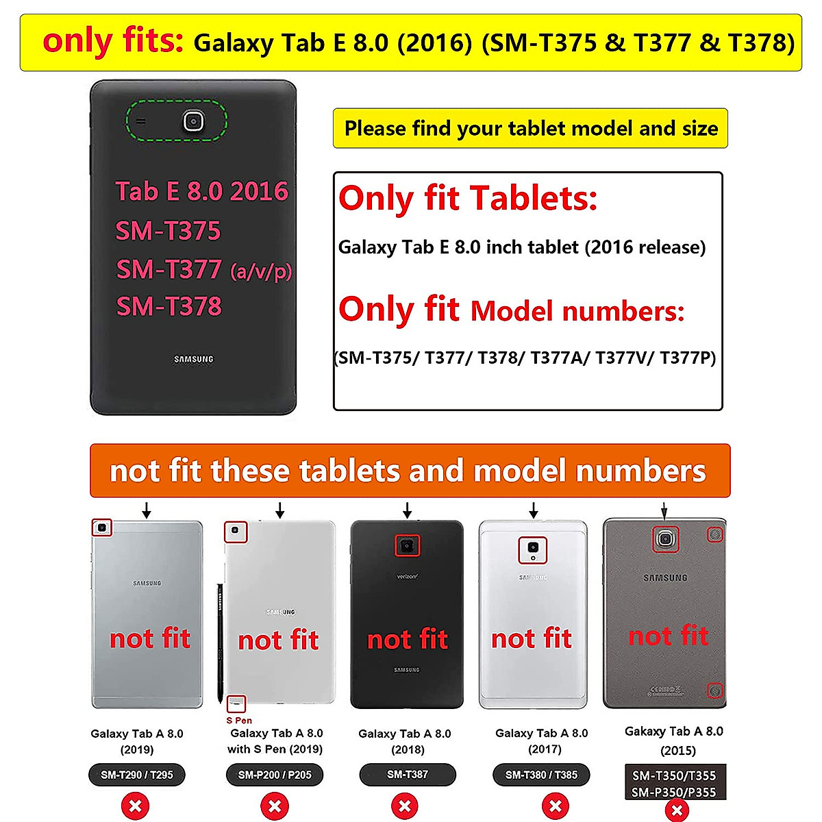 UUcovers T377 Tablet Case for Samsung Galaxy Tab E 8.0 Inch 2016 Model (SM-T377A/T377V/T377P/T375/T378) PU Leather Folio Stand Wallet Soft TPU Back Shockproof Cover with Card Pocket, Pear Flower Blue