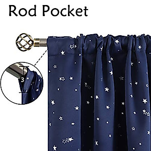 BGment Kids Blackout Curtains for Bedroom, Rod Pocket Room Darkening Curtains Decoration Thermal Insulation Window Drapes for Nursery, Children Room, 2 Panels, Each 42 x 63 Inch, Navy Blue