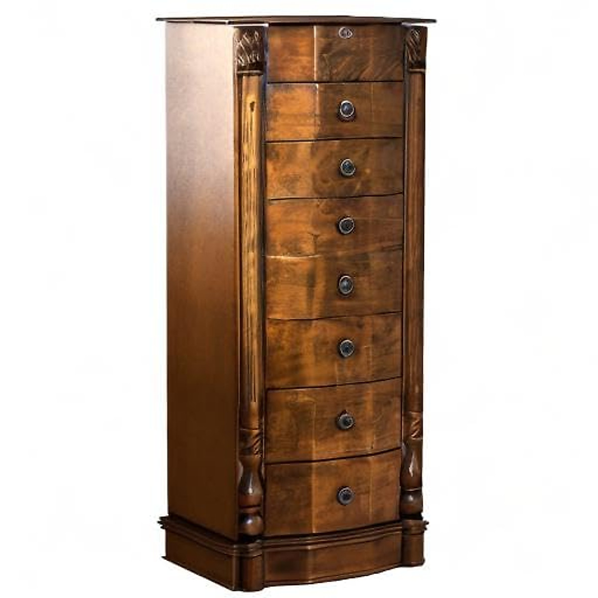 Hives and Honey Annette Standing Jewelry Armoire, Locking Jewelry Cabinet, 7 Drawers, Necklace Hooks, Mirror, Secure Storage, Dual-Sided Doors, Handcrafted Antique Finish, Elegant Organizer, Walnut