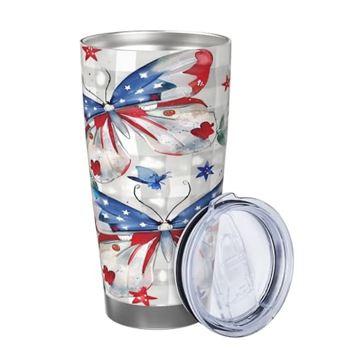 AYCZN Butterfly American 20 OZ Tumbler Stainless Steel Travel Coffee Mug, Usa Flag Star Insulated Water Bottle with Lid and Straws Leakproof Thermal Cup