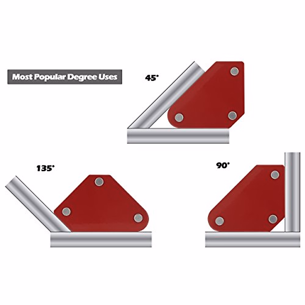 Drixet Red Painted Triangle Shape Heavy Duty Steel Magnetic Welding Setup Holders for Multiple Angles – Compact Design, 10 lbs. Capacity (4-Pack)