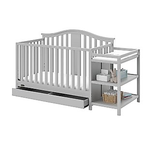 Graco Solano 4-in-1 Convertible Crib and Changer with Drawer (Pebble Gray) – Crib and Changing -Table Combo with Drawer, Includes Changing Pad, Converts to Toddler Bed, Daybed and Full-Size Bed