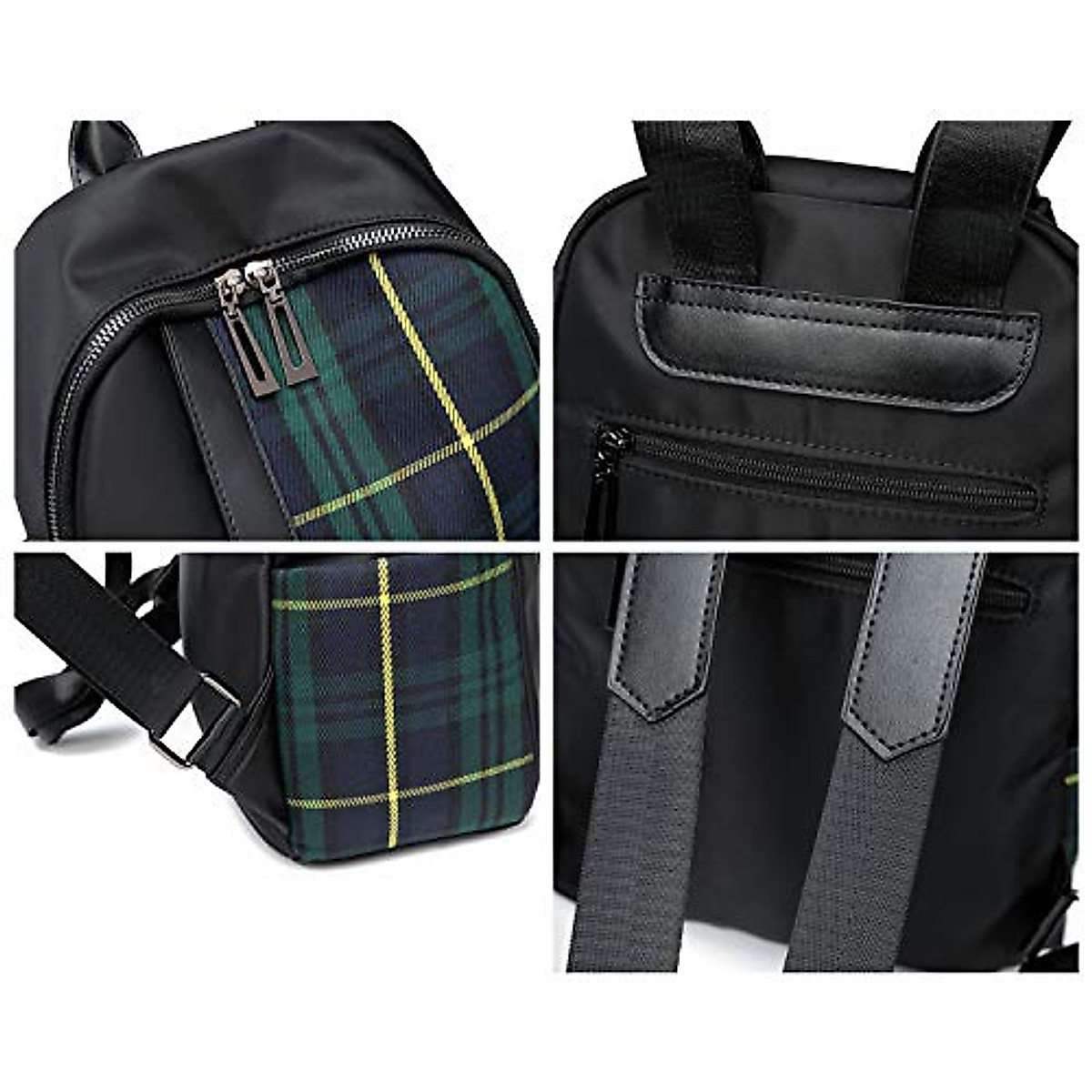Mn&Sue Tartan Plaid Backpack Canvas Nylon Fashion Daypack Women Shoulder Purses Traval Daily Ruchsack