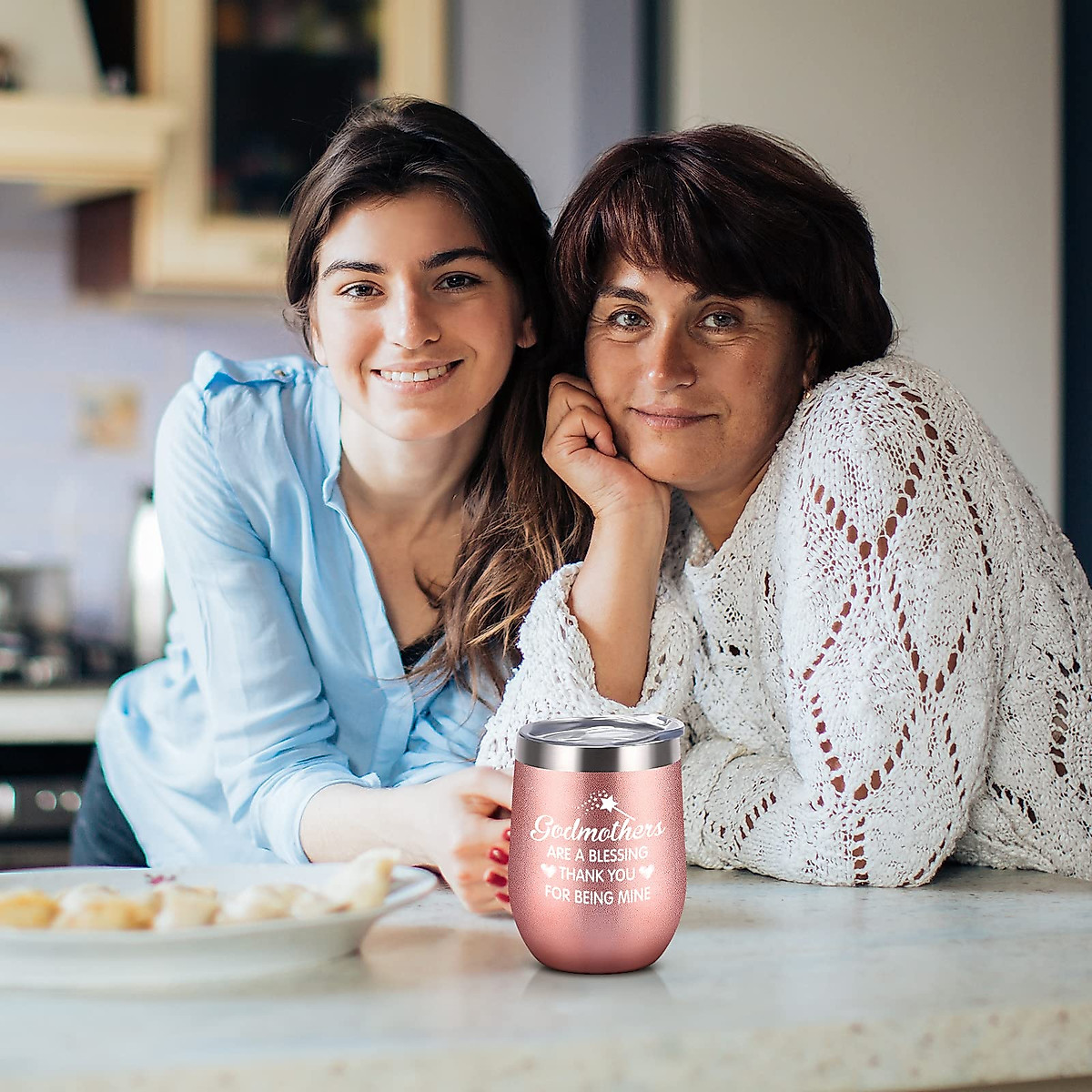 GINGPROUS Godmother Appreciation Gift, Godmothers Are a Blessing Thank You for Being Mine Mother's Day Christmas Birthday Gift for Godmother, 12 Oz Insulated Stainless Steel Wine Tumbler, Rose Gold