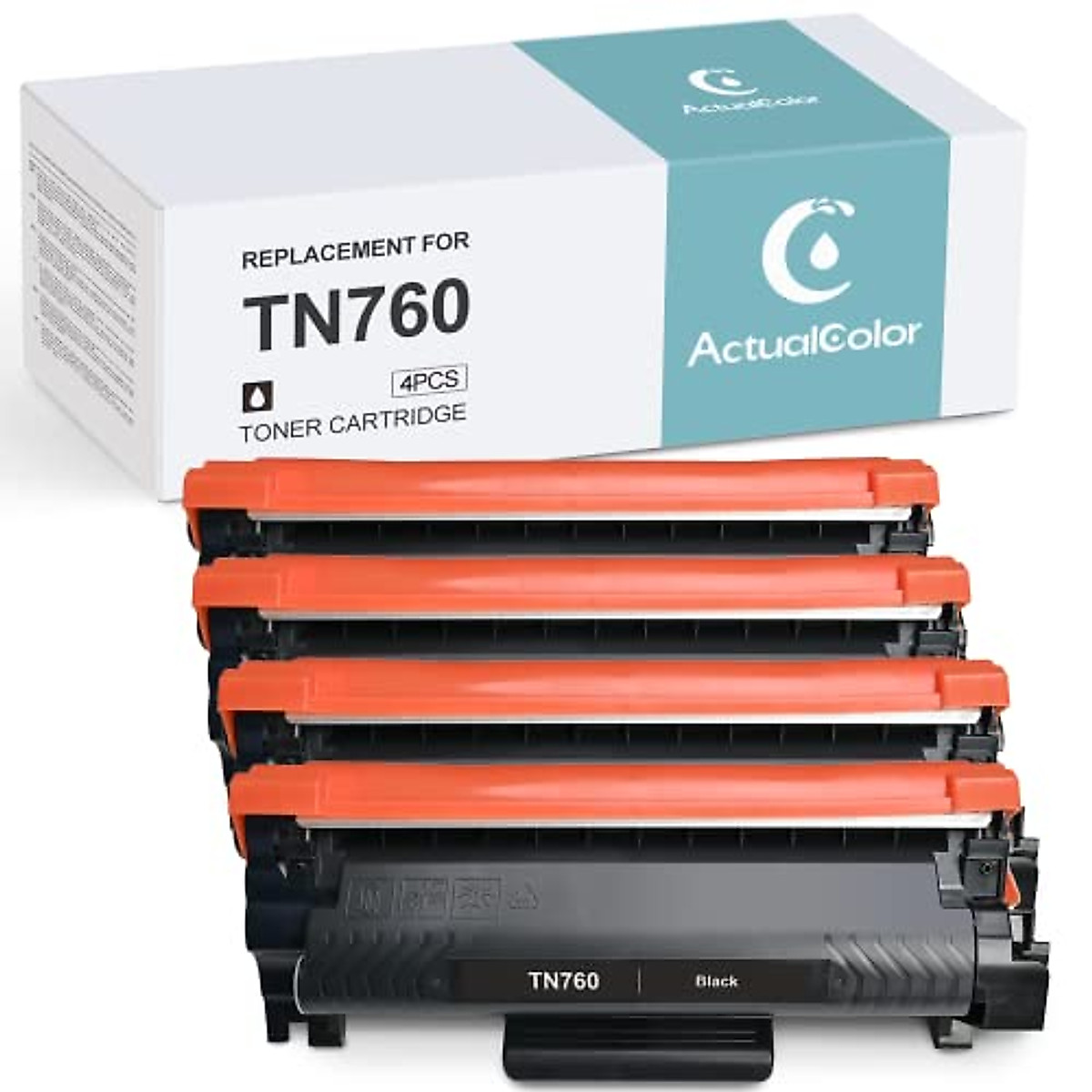 ActualColor C TN760 Compatible Toner Cartridge Replacement for Brother TN-760/TN-730 for MFC-L2750DW MFC-L2710DW HL-L2370DW L2350DW L2395DW L2325DW L2390DW DCP-L2550DW Printer Black,4P