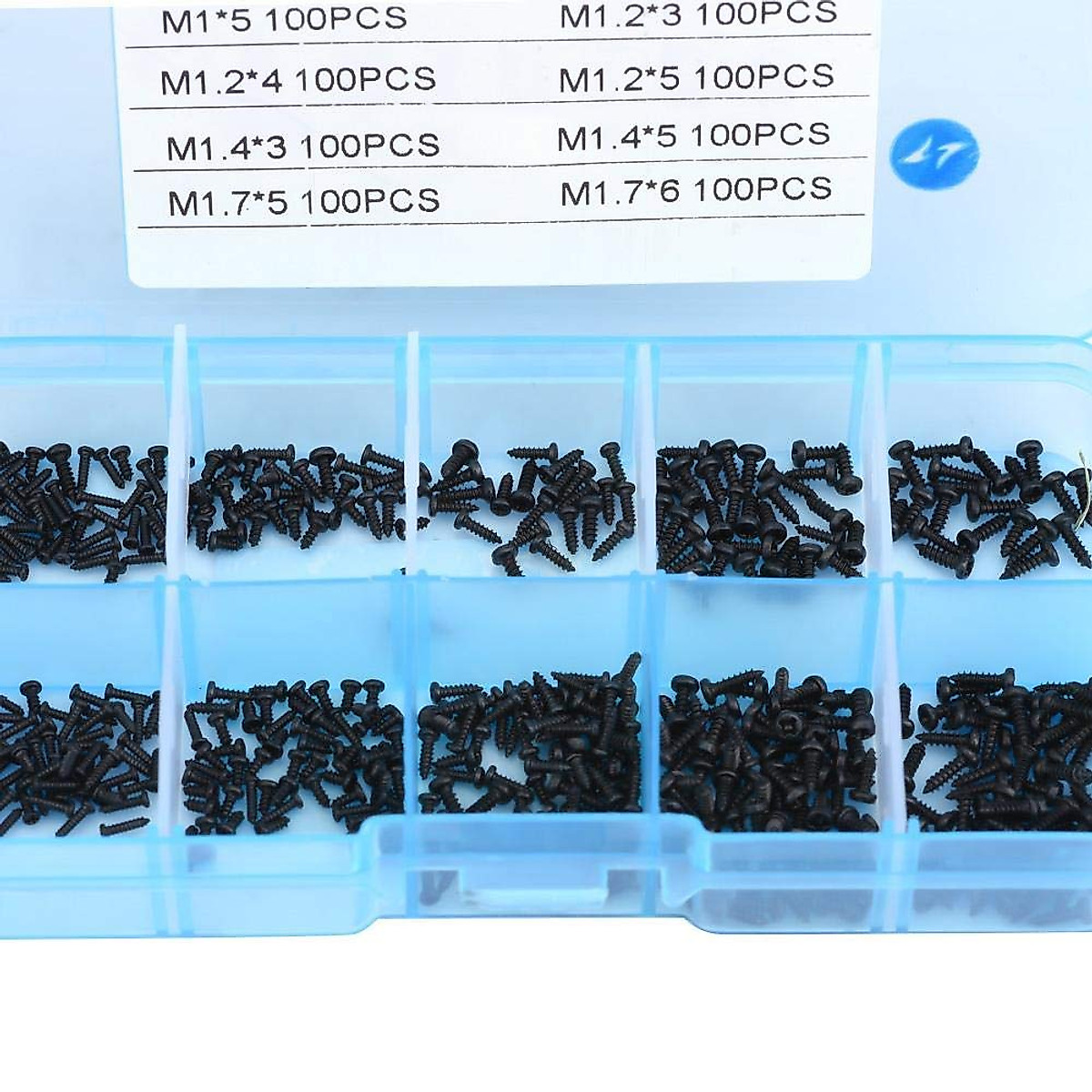 1000pcs Screws, M1 M1.2 M1.4 M1.7 Stainless Steel Cross Drive Pan Head Self Tapping Screws Kit with Box for Machine Woodworking Fastener