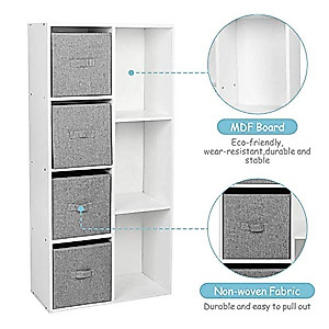 7 Cube Storage Organizer, Drawers and Cubes Shelves with 3 Open Cubes Bookcase and 4 Bins Drawers Storage Bookshelf Display for Bedroom Living Room Home Office, White