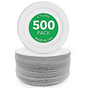 Stock Your Home 6-Inch Paper Plates Uncoated, Everyday Disposable Dessert Plates 6" Paper Plate Bulk, White, 500 Count