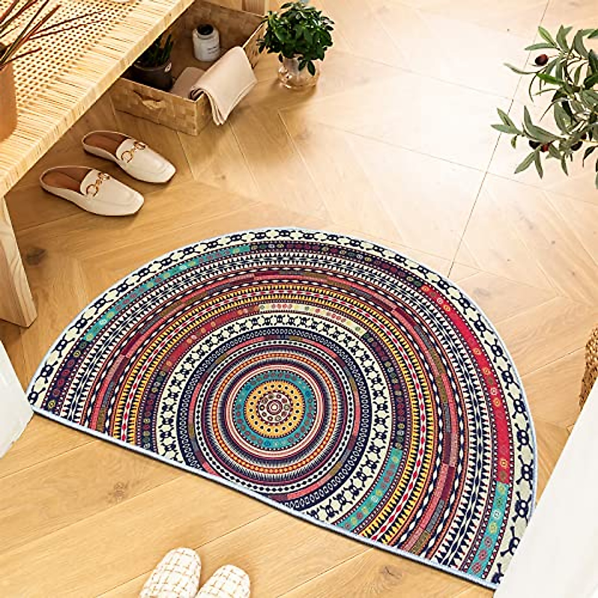 Home Half Round Door Mat Bohemian Style Indoor Welcome Doormat Outdoor Carpet Entrance Rug Living Room Bedroom Entrance Mat Bohemian Morocco Mystic Mandala Style Rugs…