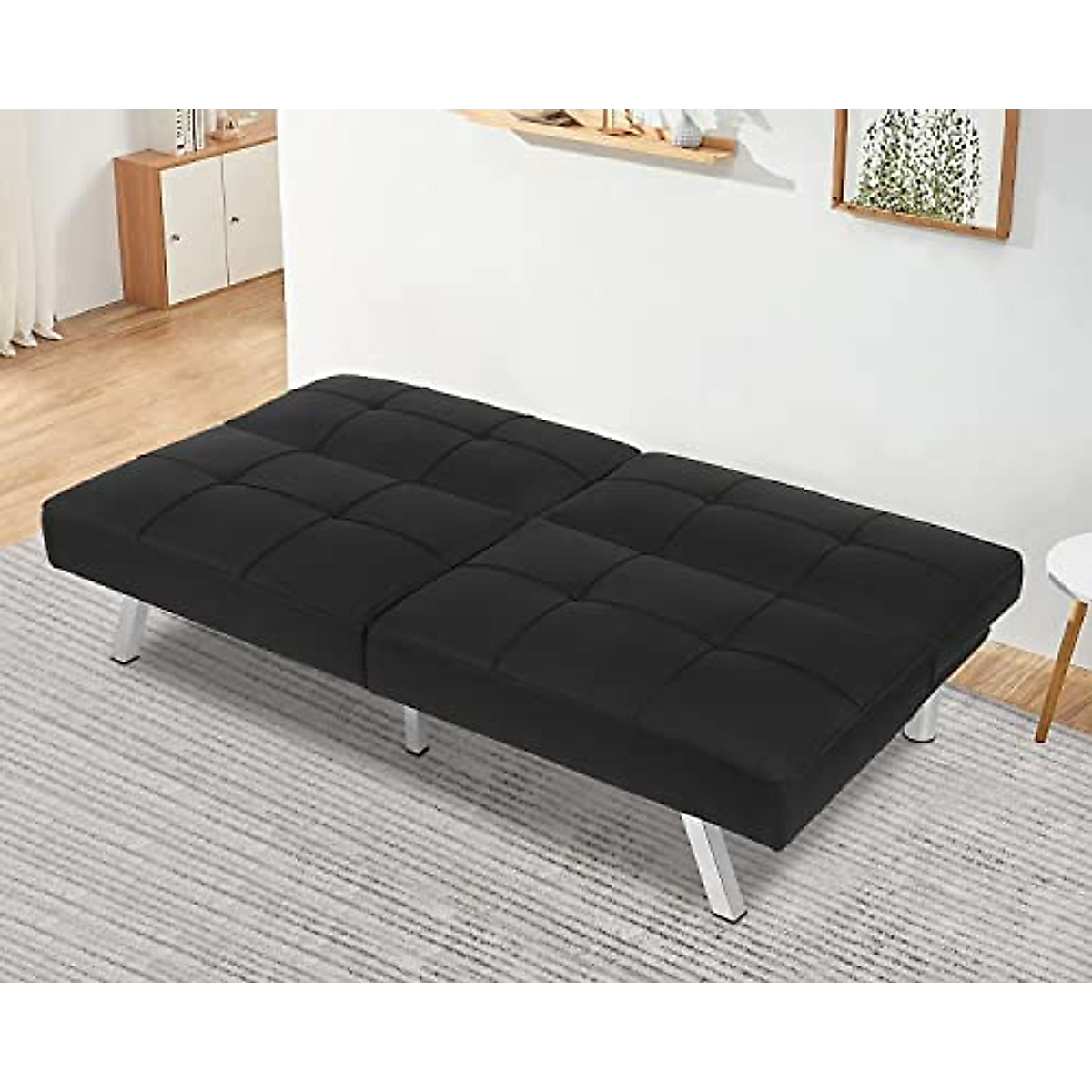 FDW Couch Convertible Sofa Beds for Living, Apartment, Dorm Room, Ideal for Small Spaces, Black