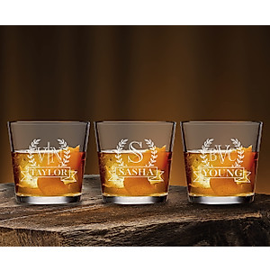 TEEAMORE Personalized Old Fashioned Cocktail Glass Add Your Initial Birthday Housewarming Gift Etched Rocks Whiskey Glass 9oz