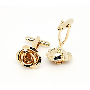 Jonwo Rose Gold Flower Shape French Shirt Jewelry Cufflinks Stainless Tuxedo Cuff Links Buttons With Gift Box for Business Wedding