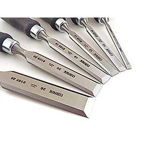 Narex 6 pc Set 6 mm (1/4), 10 (3/8), 12 (1/2), 16 (5/8), 20 (13/16), 26 (1-1/16) Woodworking Chisels in Wooden Presentation Box 853053