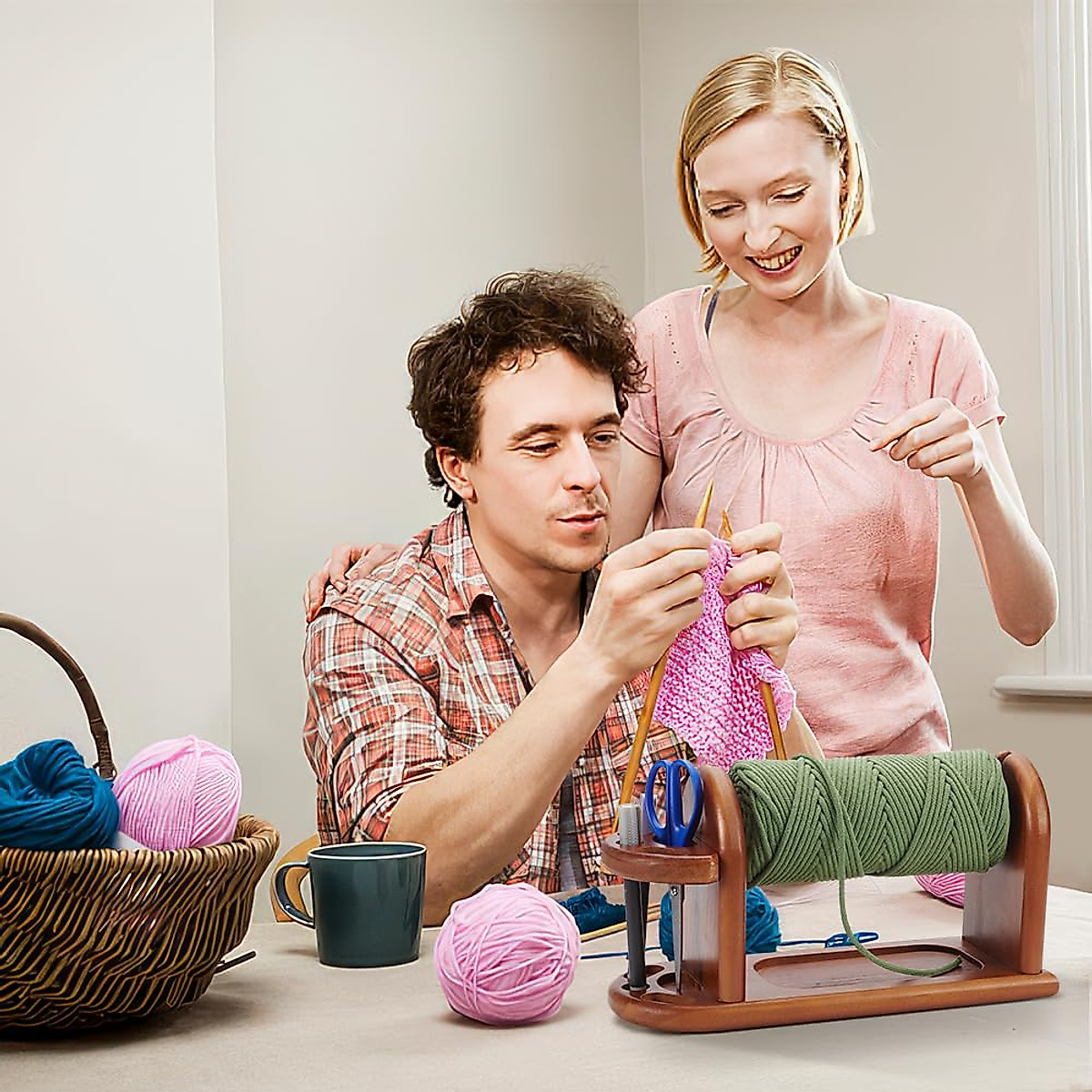 WEBEEDY Wooden Yarn Ball Holder Crochet Knitting Yarn Rack Stand Horizontal Spinner Sewing Thread Storage Organizer for Thread Crocheting Knitting Supplies Dispenses