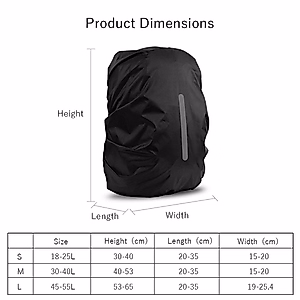 LAMA 2pcs Waterproof Rain Cover for Backpack, Reflective Rainproof Protector for Anti-dust and Anti-Theft M 30L-40L Black