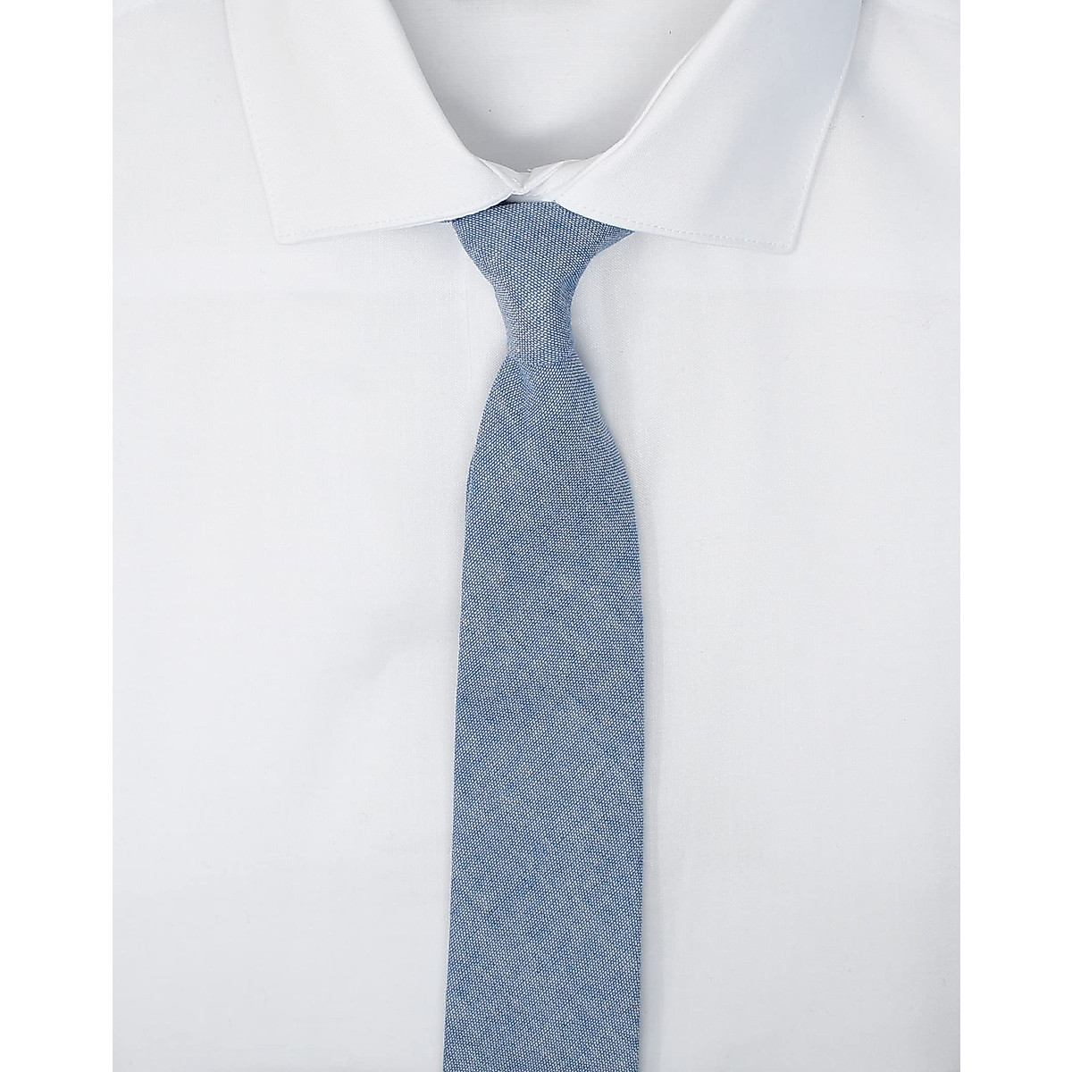 Proper Materials Men's Chambray Cotton Skinny Necktie Tie - Light Blue