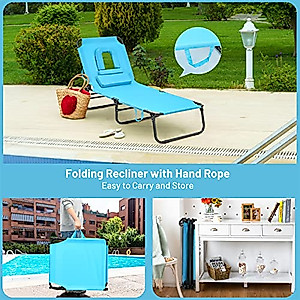 LIVIZA Folding Patio Lounge Chair, All-Weather Beach Lounge Chair, Outdoor Sunbathing Chair with Hole for Face, Adjustable Recliner Chaise Perfect for Garden Pool Beach (Turquoise)