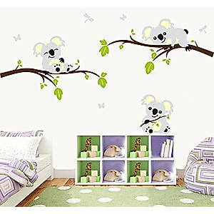Large Koala Tree Branch Wall Decals DIY Wall Decals Peel and Stick Wall Sticker Nursery Baby Room Wall Stickers Wall Art Home Decor, 78"W x 42.5"H