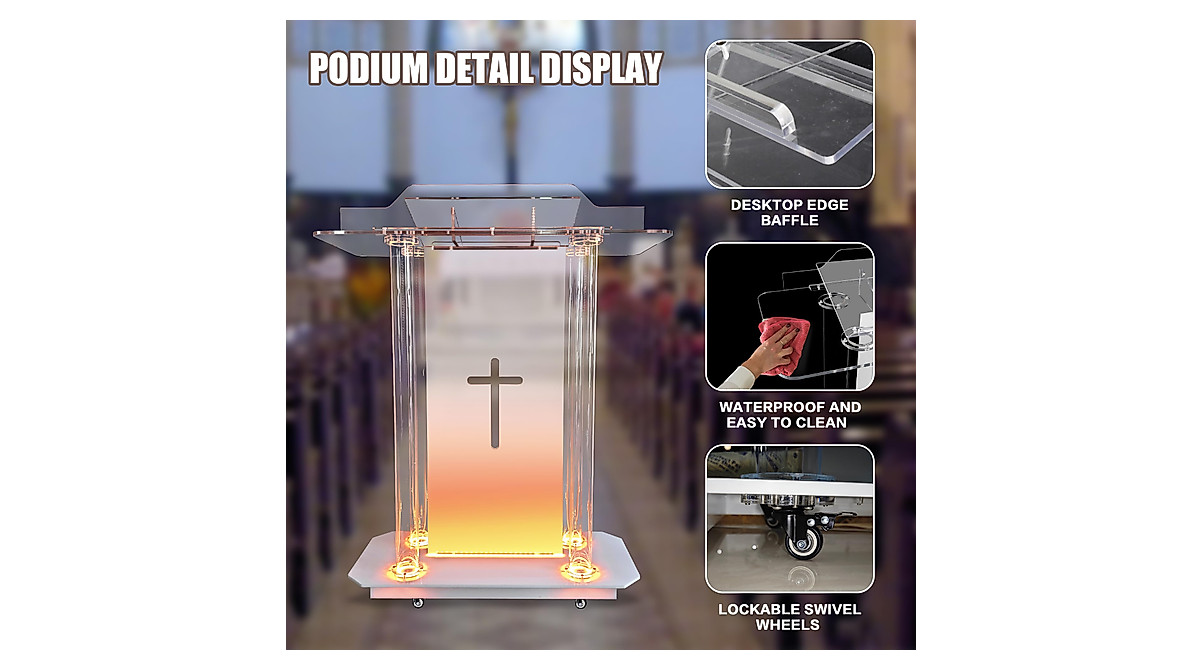 Lighted Acrylic Pulpit for Churches | 16-Color LED Podium