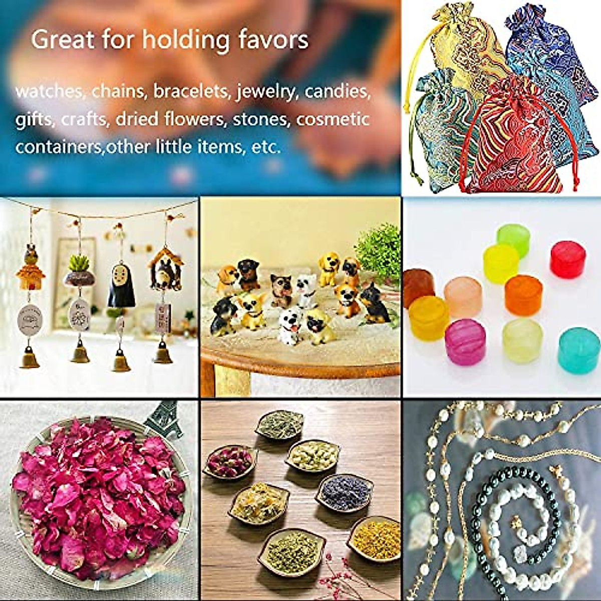 Tloml WU 20 Pcs Silk Brocade Drawstring Jewelry Bag Gift Pouch Value Set for Wedding Party Favors, Drawstring Coin Purse Embroidered Sachet Candy Chocolate Bag for Christmas New Year Birthday Party (4x5.5 inch)