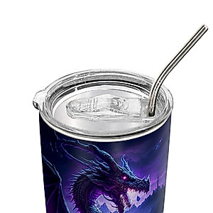 20oz Mythical Dark Dragon Tumbler, Gaming, Gamers Gifts for Dragon Lovers, Coffee Thermos for Men, Stainless Steel Double Wall Vacuum Insulated Coffee Mug, Travel Cup with Lid