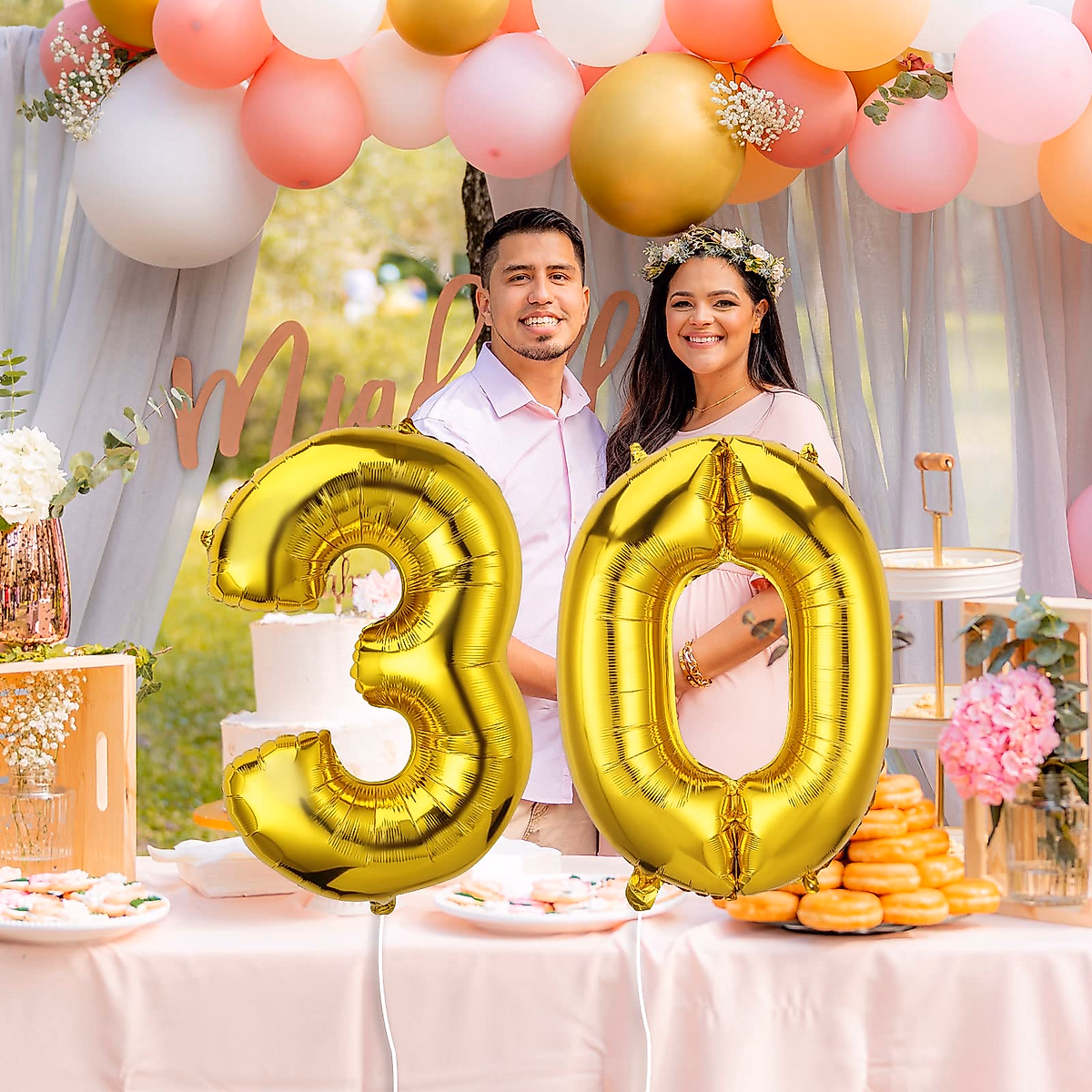 AIEX Gold Number Balloons 28 Inch, Inflatable Large Foil Balloon Number Balloons for Birthday Party Graduation Decorations (5)