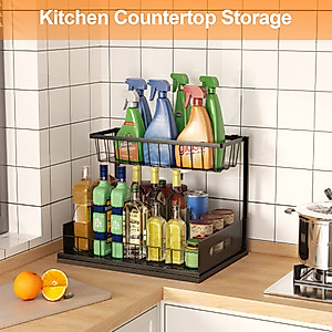 Under Sink Organizer, DIFEN 2-Tier Sliding Cabinet Basket Organizer for Under Sink Storage in Bathroom and Kitchen - Black