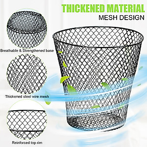 Generic 10 Pack 11inch Black Round Waste Basket,Wire Mesh Desk Metal Trash Garbage Can Wastebasket Recycling Trash Bins Garbage Container for Bedroom Office School, brown
