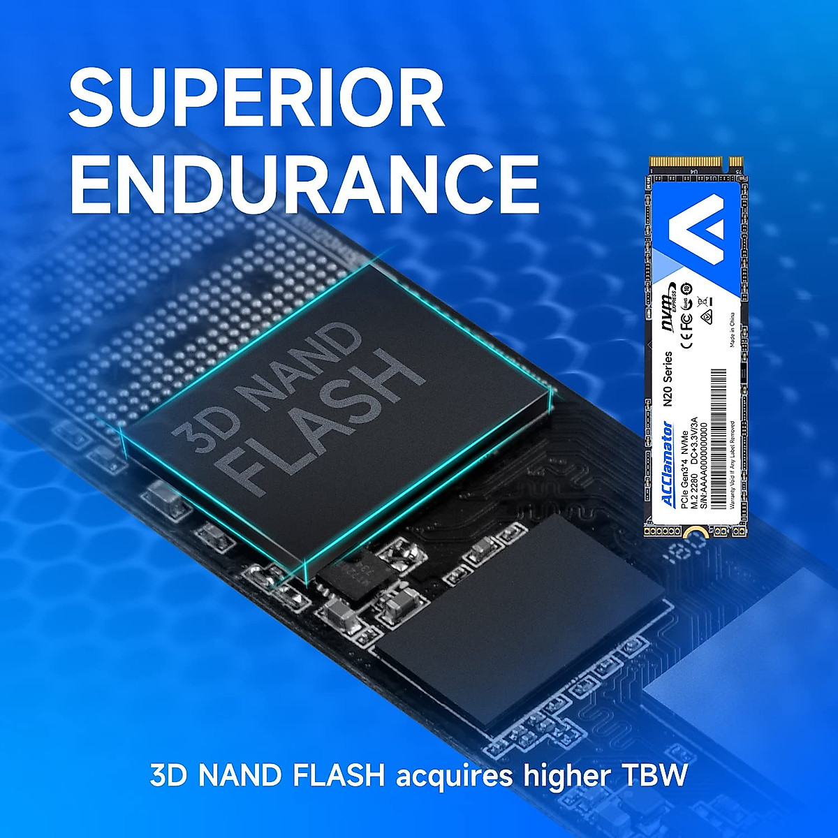 Acclamator NVMe 1TB Read 2500MB/s PCle 3.0x4, M.2 2280, Internal Solid State Drive, Storage for PC, Laptops, Gaming and More, N20